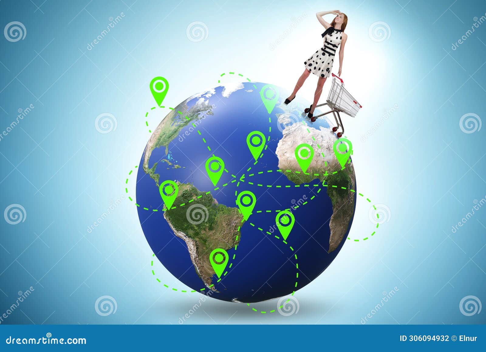Concept of Global Shopping with Globe and Shopper Stock Photo - Image ...