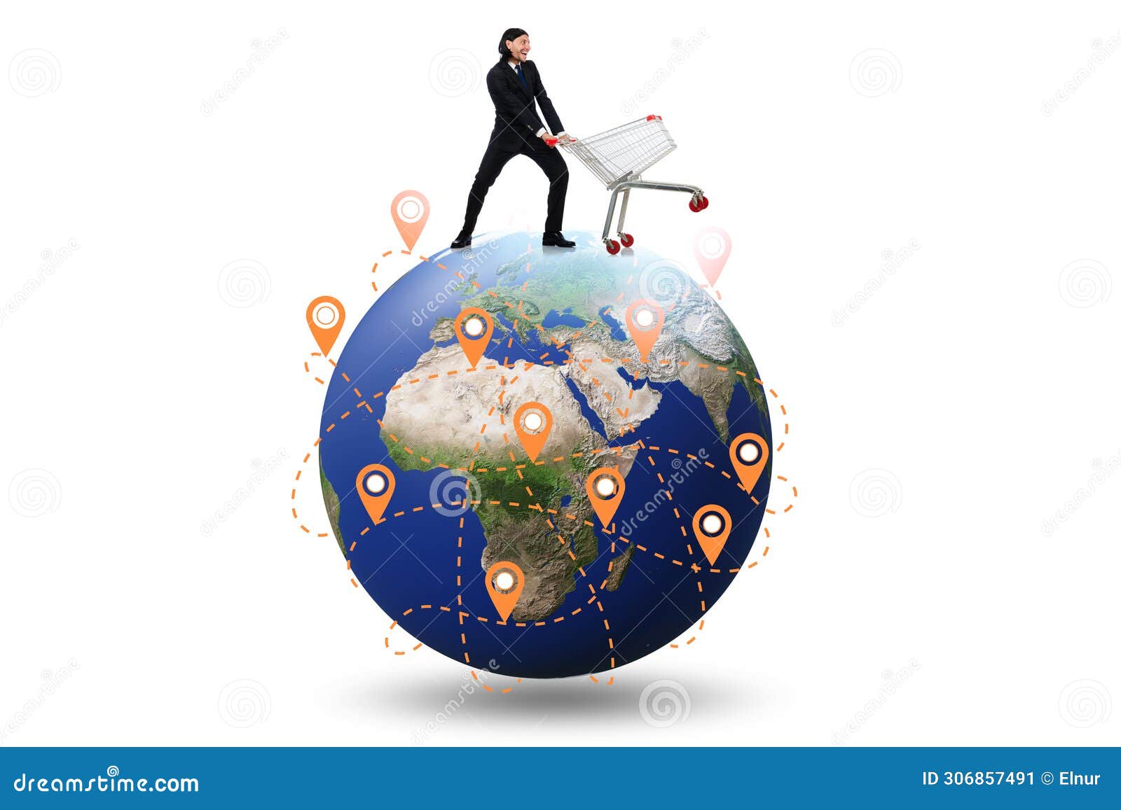Concept of Global Shopping with Globe and Shopper Stock Image - Image ...