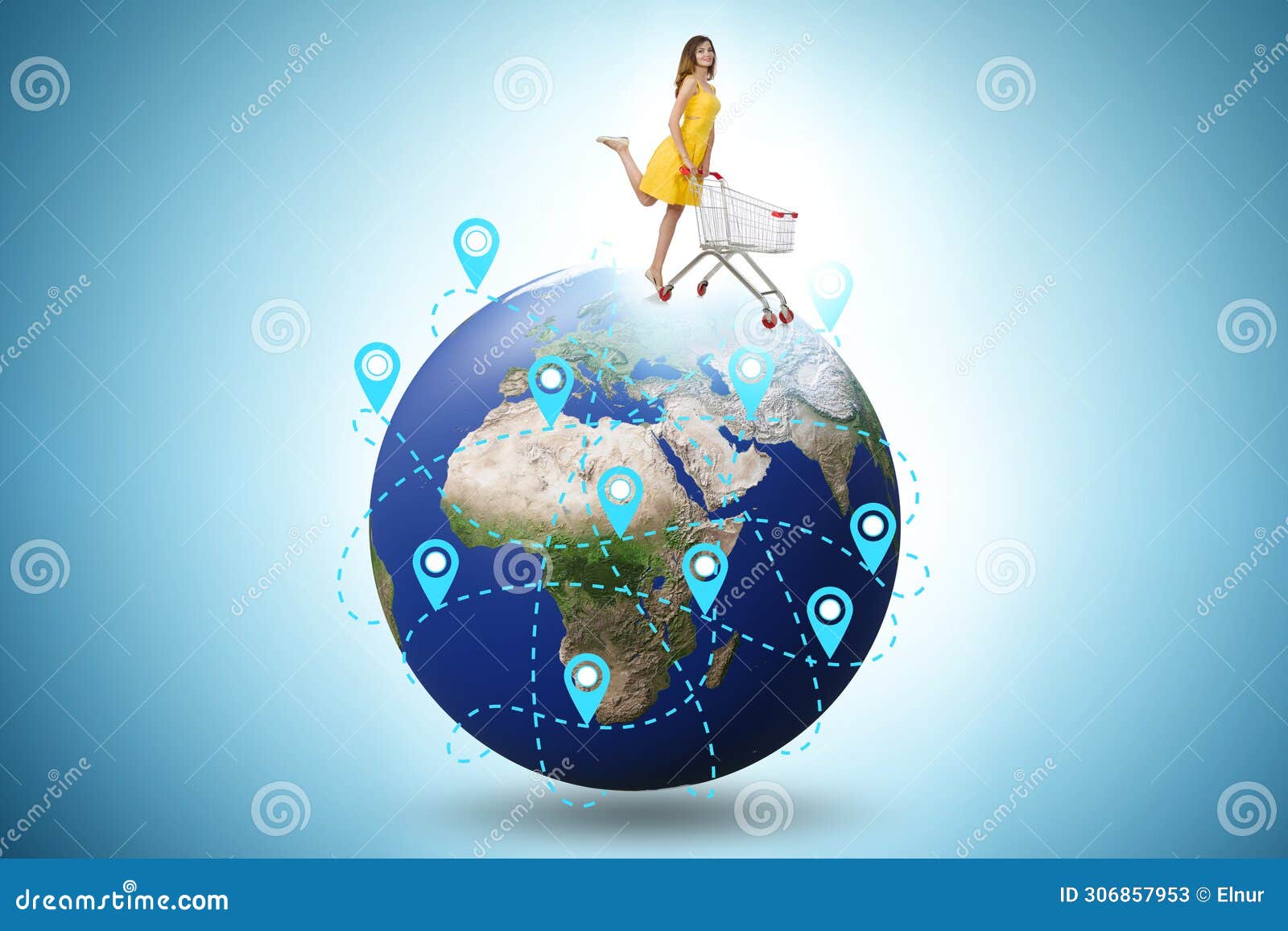 Concept of Global Shopping with Globe and Shopper Stock Image - Image ...