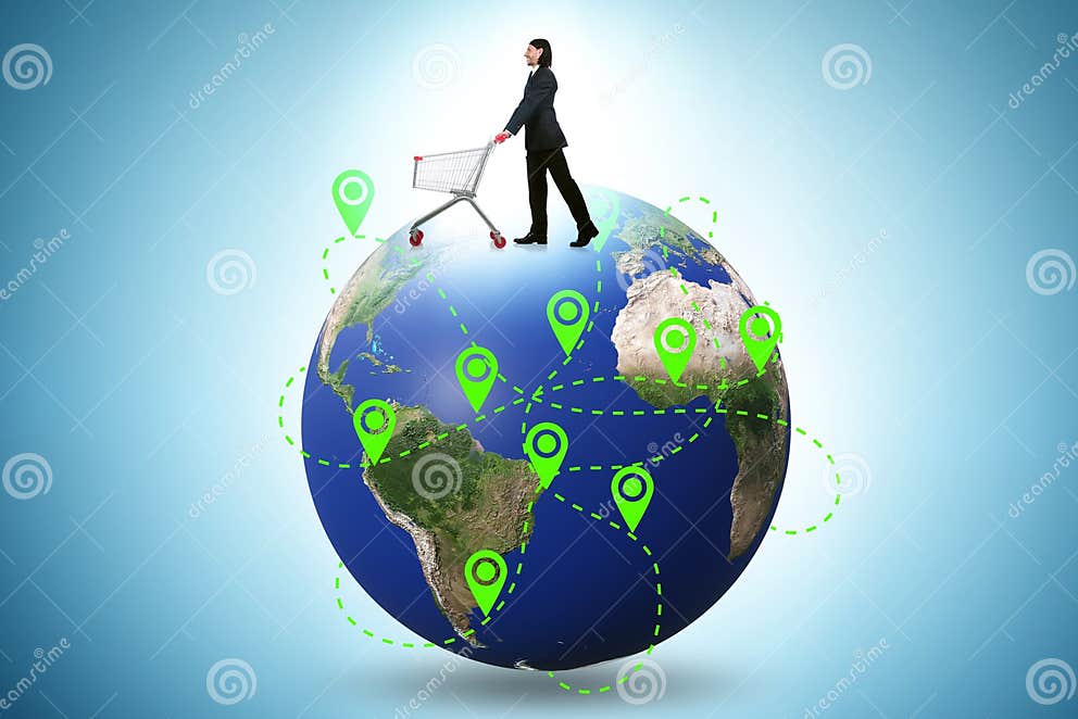 Concept of Global Shopping with Globe and Shopper Stock Image - Image ...