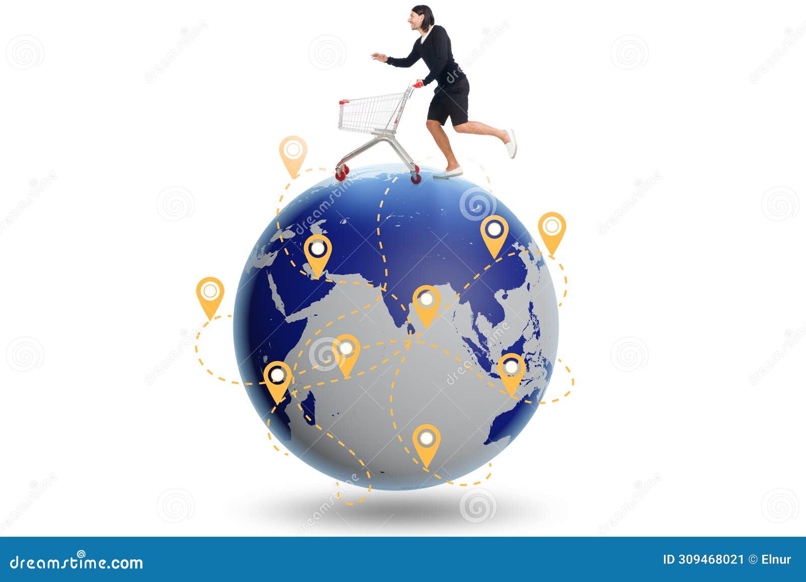 Concept of Global Shopping with Globe and Shopper Stock Image - Image ...