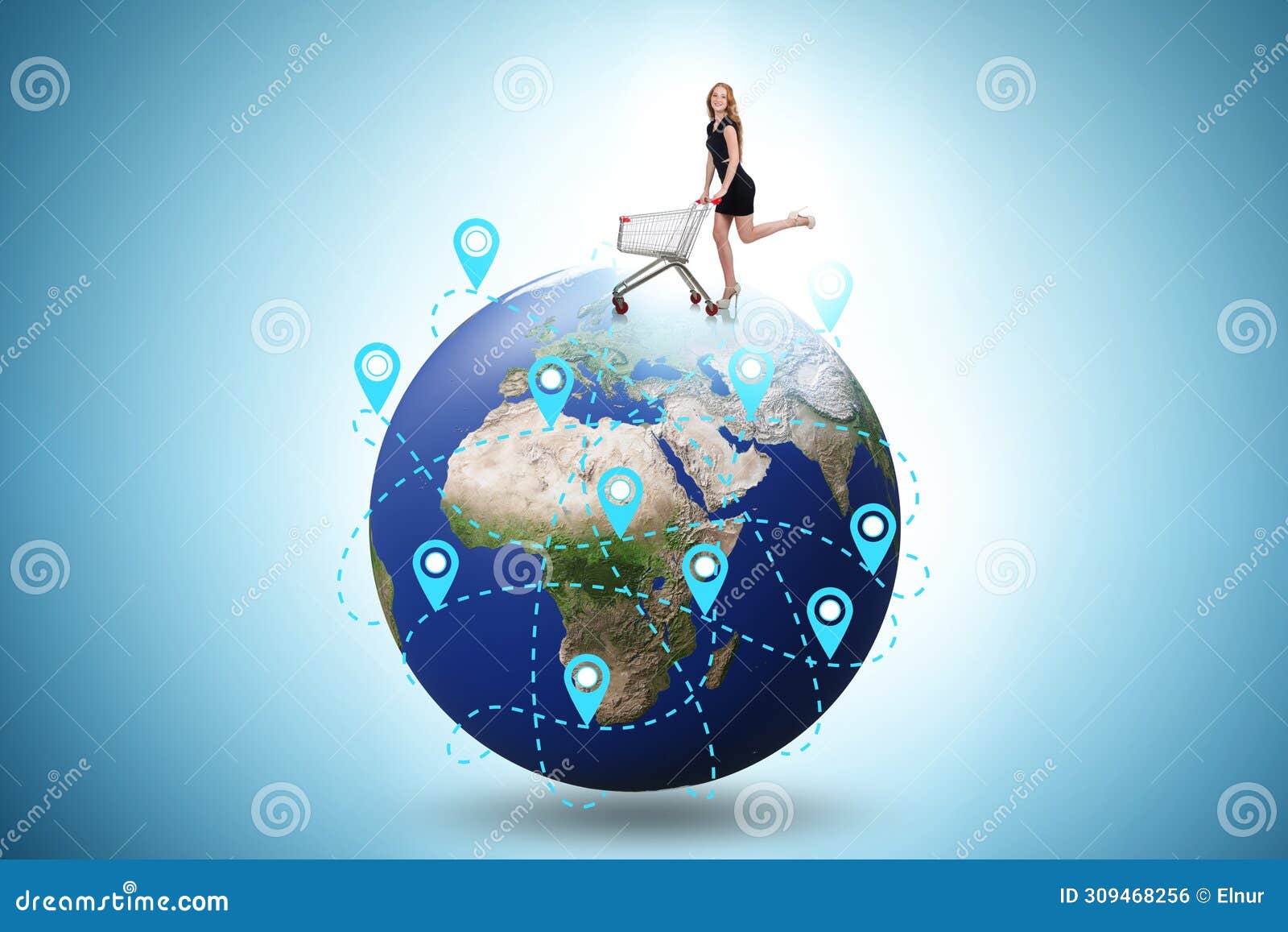 Concept of Global Shopping with Globe and Shopper Stock Photo - Image ...