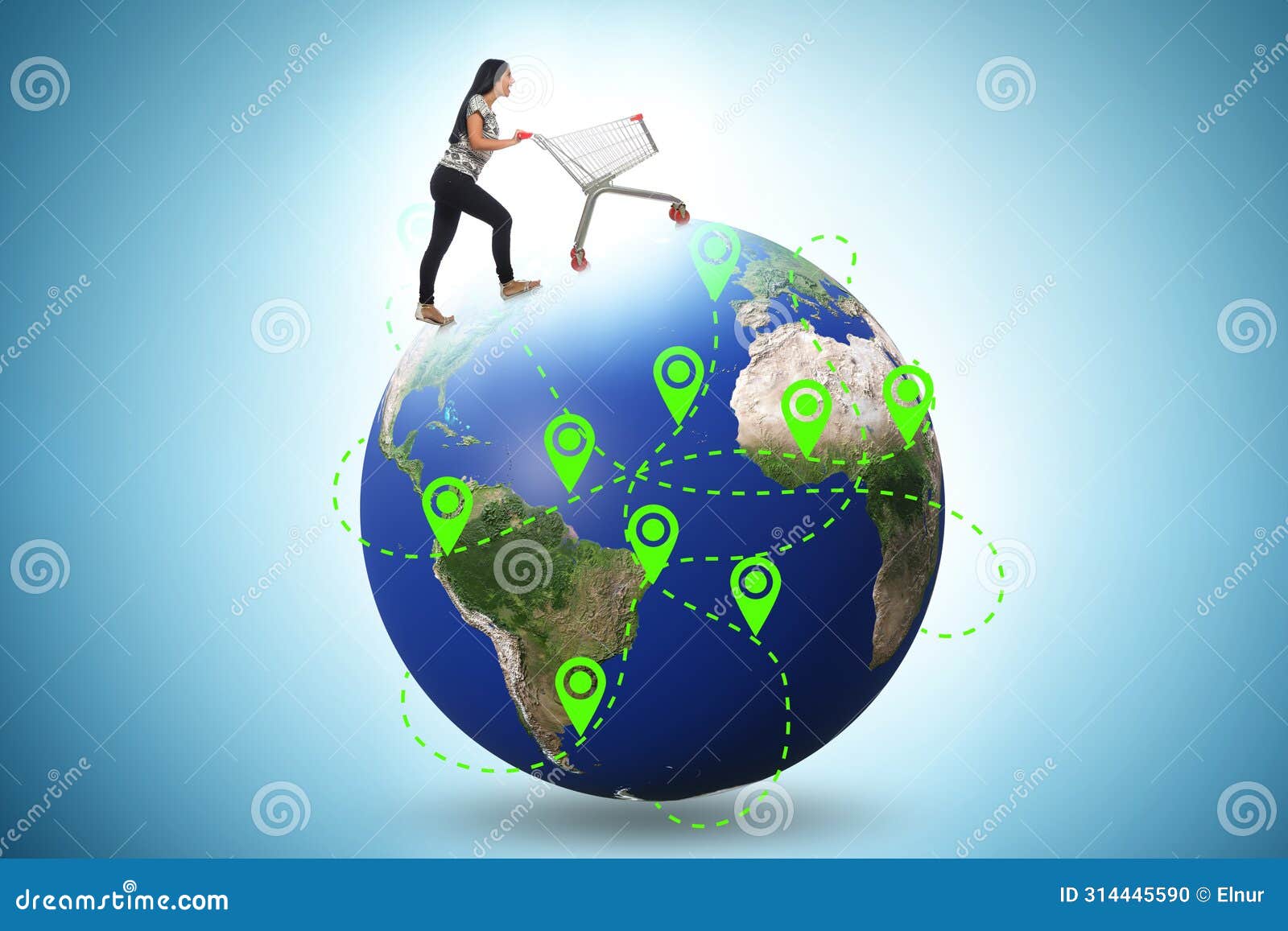 Concept of Global Shopping with Globe and Shopper Stock Photo - Image ...