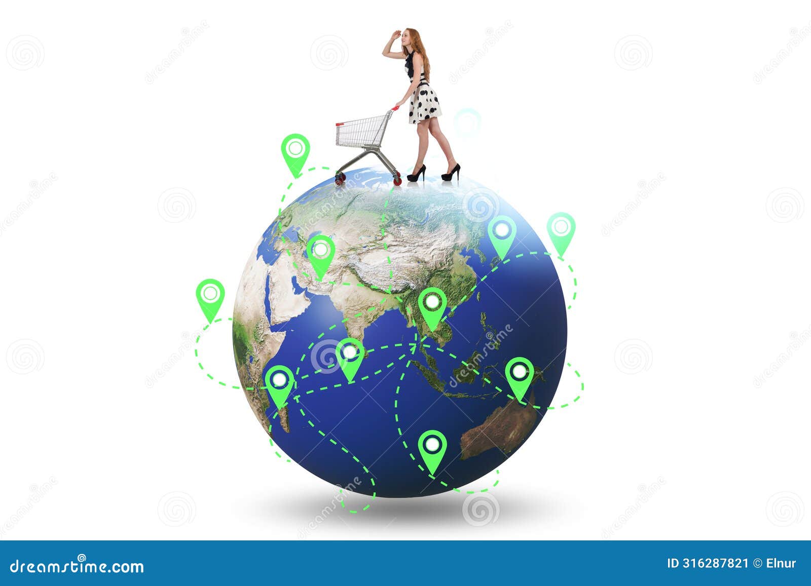 Concept of Global Shopping with Globe and Shopper Stock Image - Image of online, business: 316287821