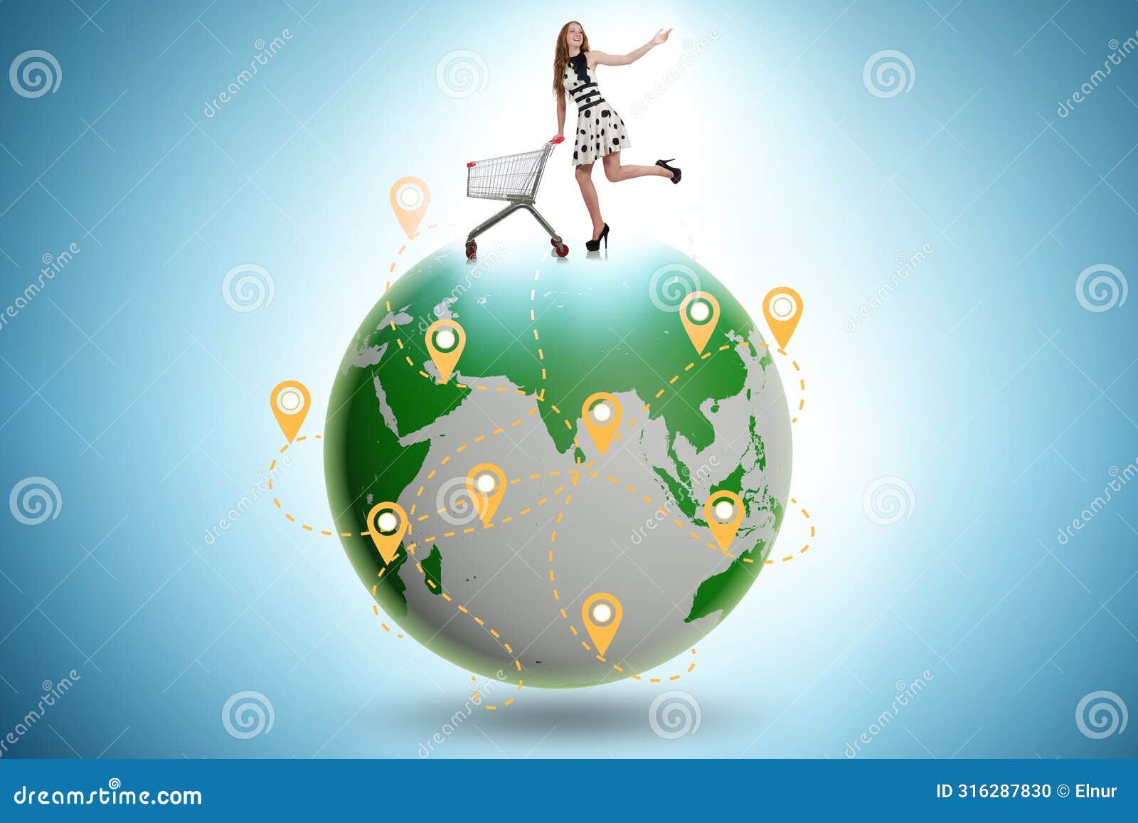 Concept of Global Shopping with Globe and Shopper Stock Photo - Image ...
