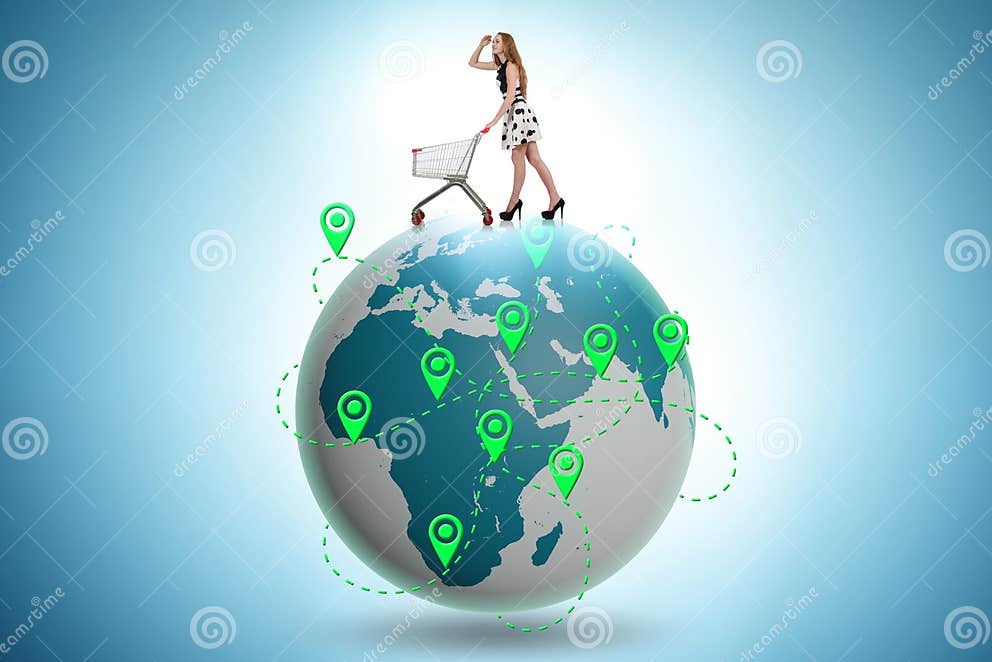 Concept of Global Shopping with Globe and Shopper Stock Image - Image ...