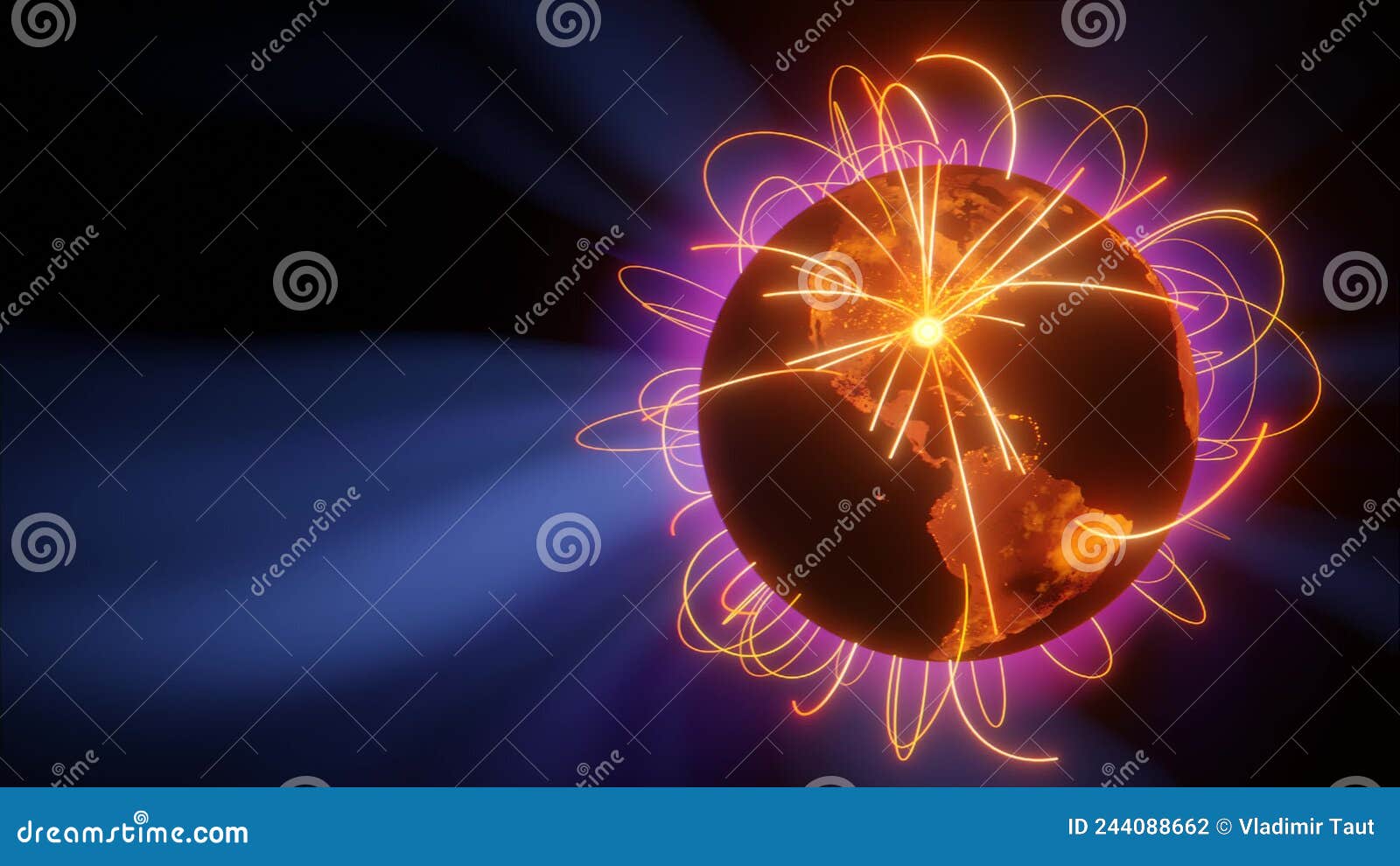 Tech Earth Globalization in 3d Animation. Global Business Dots on ...