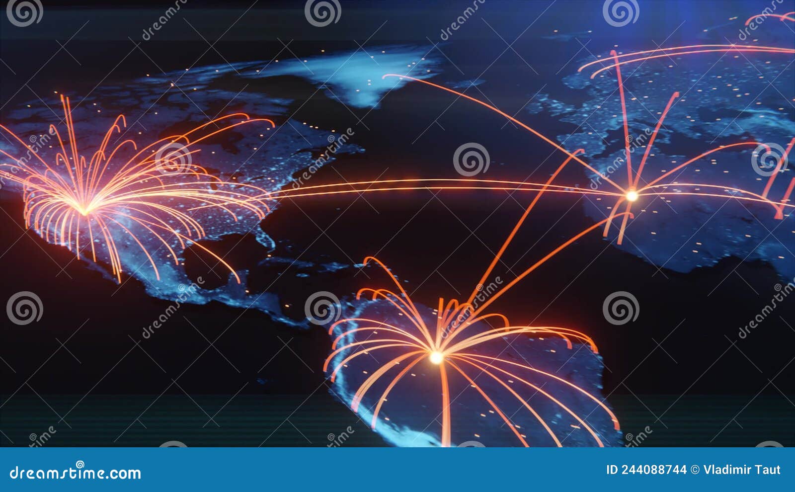 Tech Earth Globalization in 3d Animation. Global Business Dots on ...