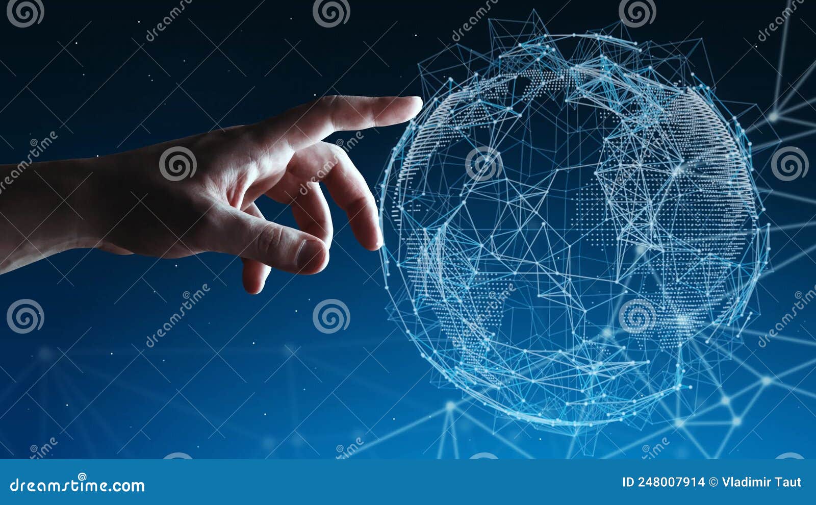 Tech Earth Globalization in 3d Animation. Global Business Dots on ...