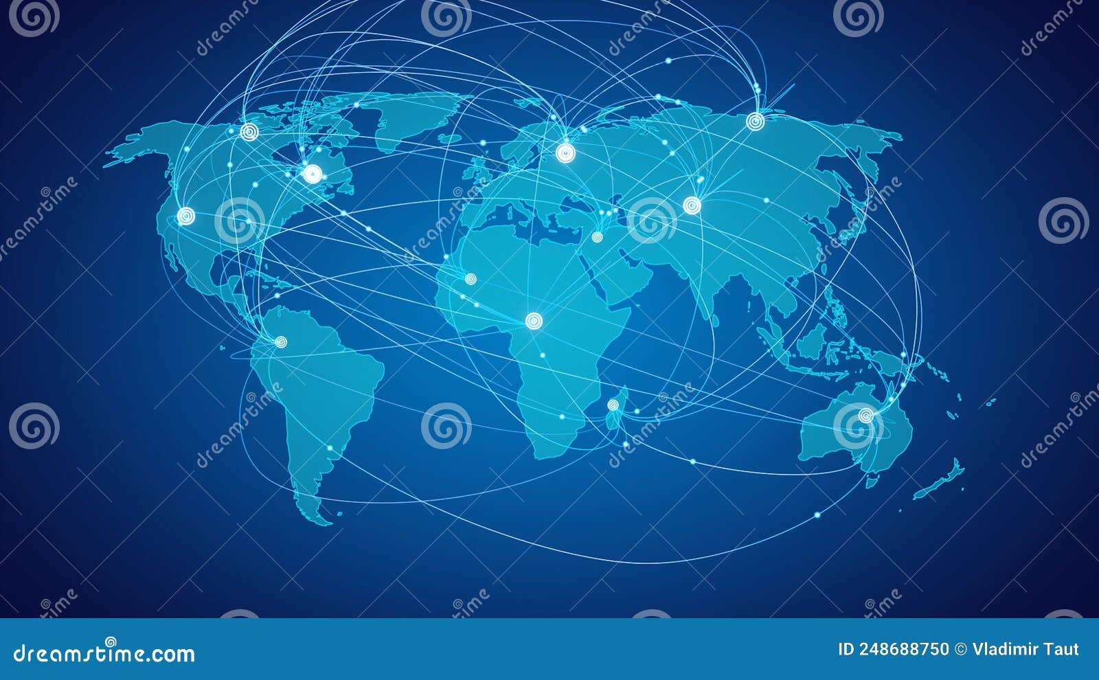 Tech Earth Globalization in 3d Animation. Global Business Dots on ...