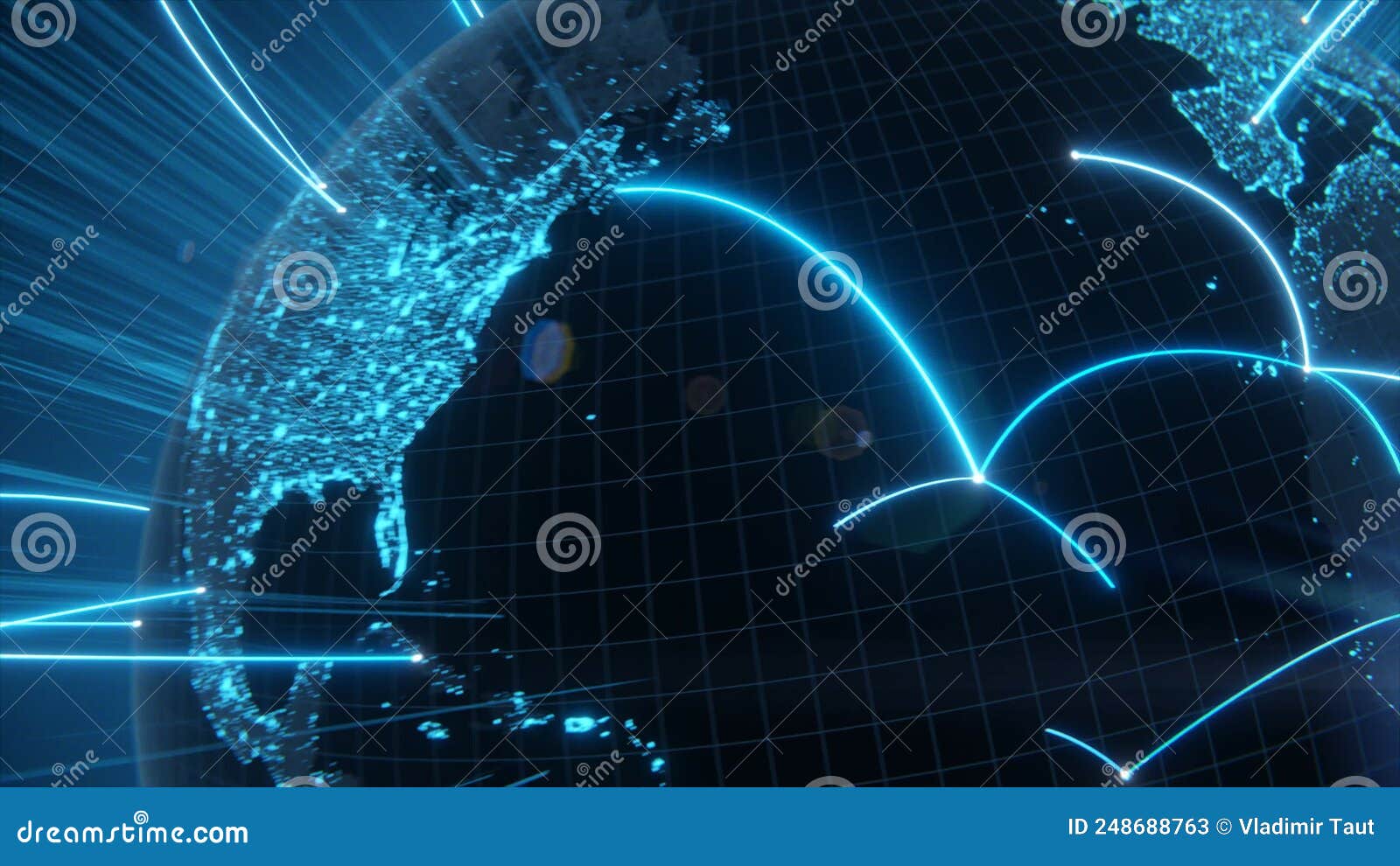 Tech Earth Globalization in 3d Animation. Global Business Dots on ...