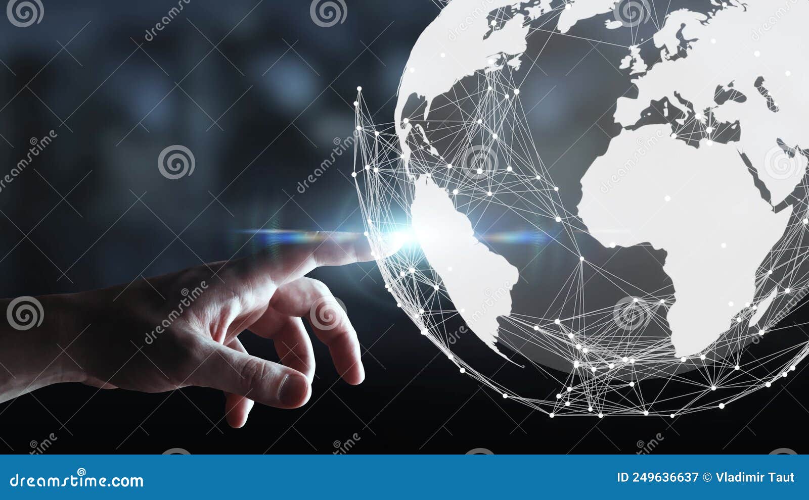 Tech Earth Globalization in 3d Animation. Global Business Dots on ...