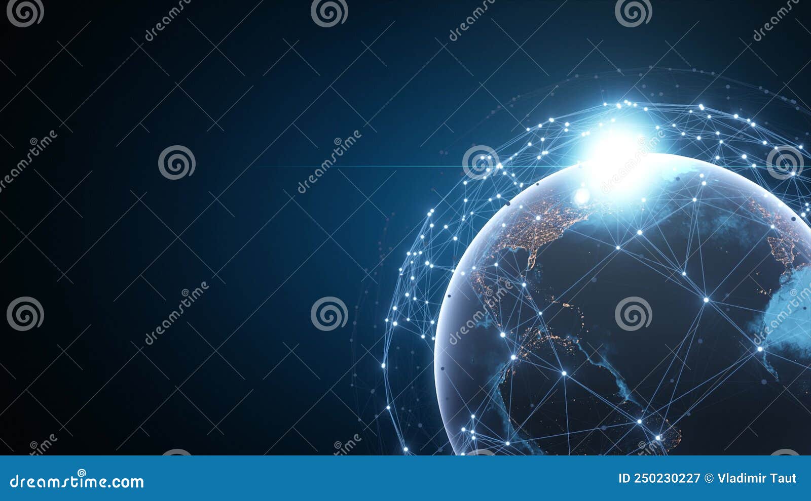 Tech Earth Globalization in 3d Animation. Global Business Dots on ...