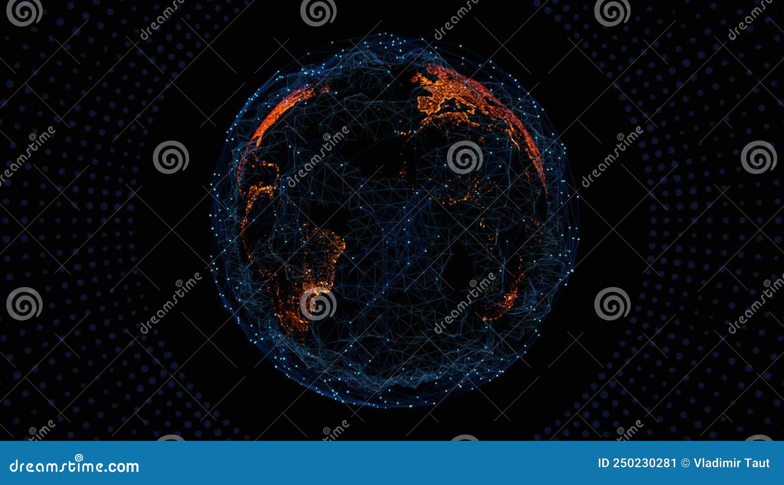 Tech Earth Globalization in 3d Animation. Global Business Dots on ...