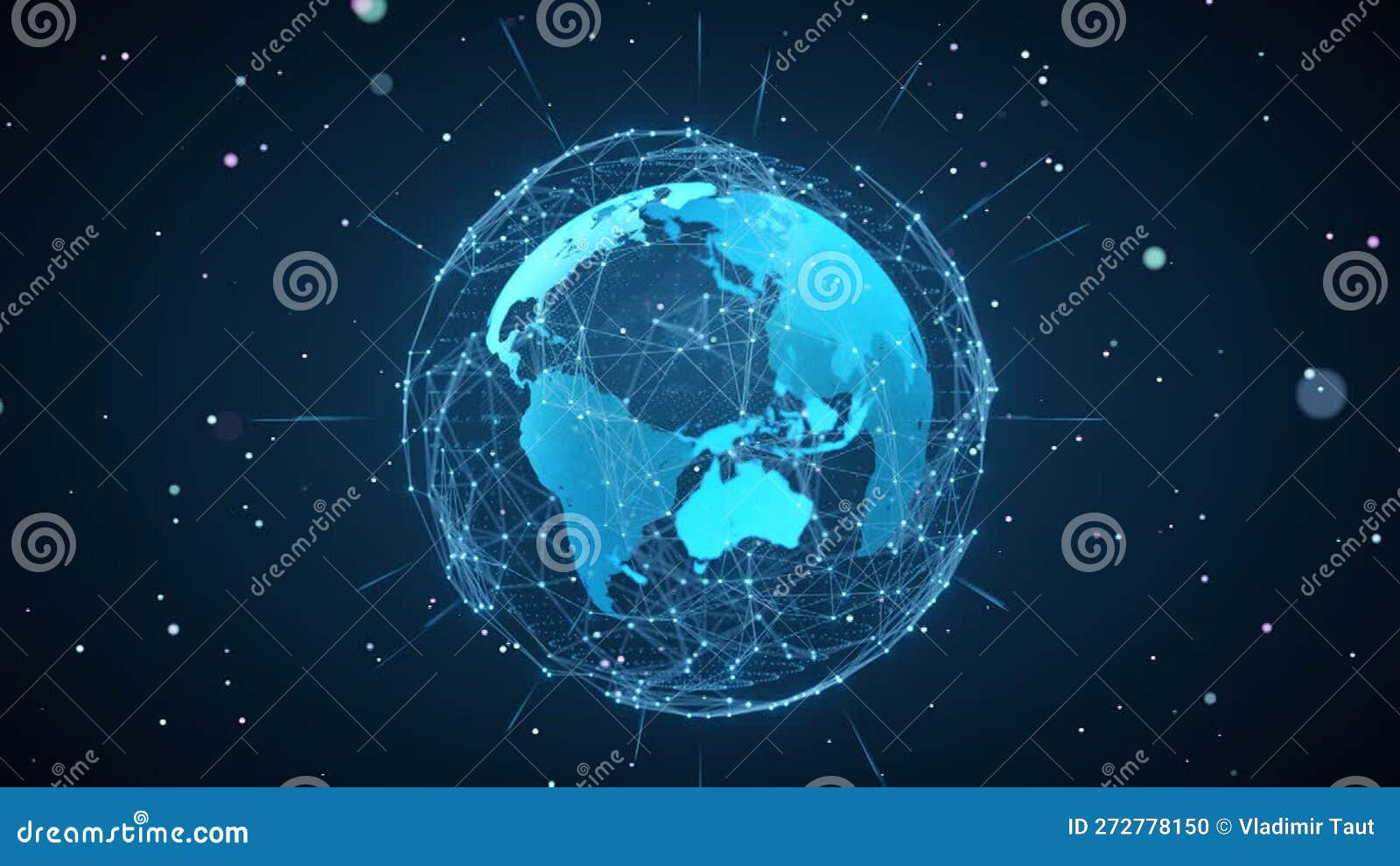 Tech Earth Globalization in 3d Animation. Global Business Dots on ...