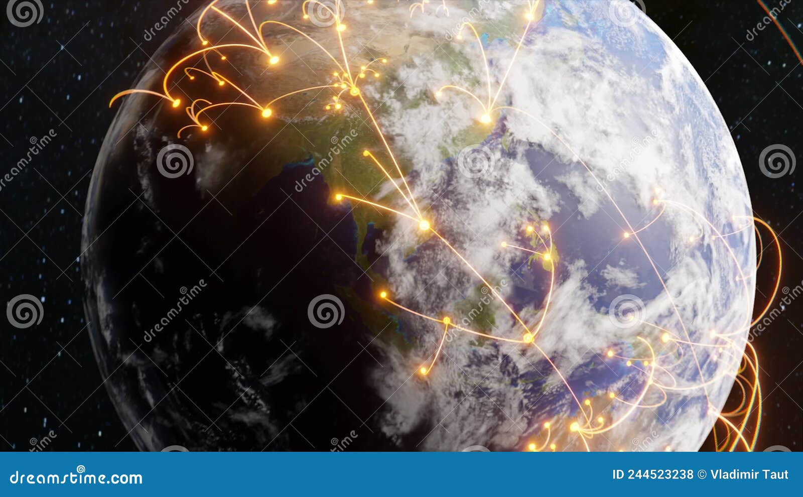 Tech Earth Globalization in 3d Animation. Global Business Dots on ...