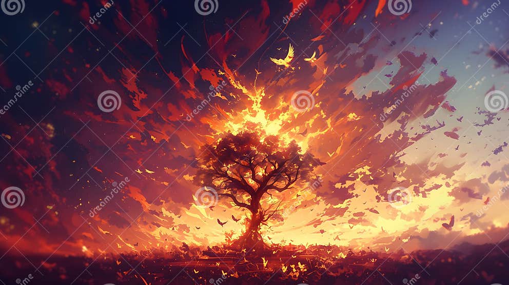 A Burning Tree Illustration. Stock Illustration - Illustration of ...