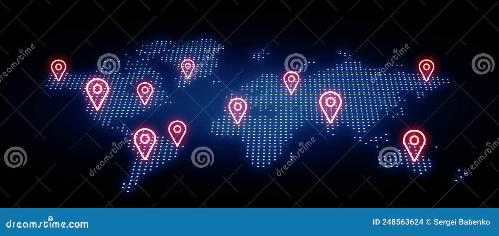 The Concept of Globalization. World Map with Selected Waypoints. Stock ...