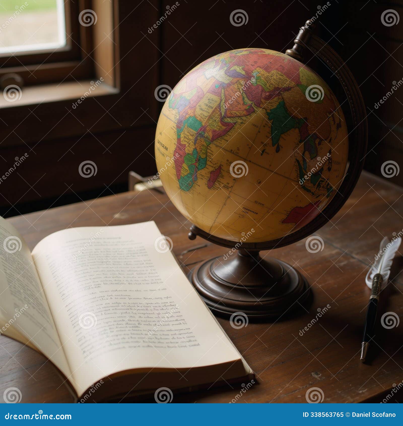 Globular Object Symbolizes Knowledge and Education on Wooden Desk Stock ...