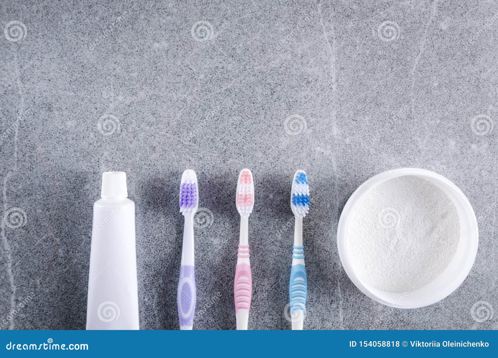 Different Tools for Brushing Tooth on the White Surface, Top View ...