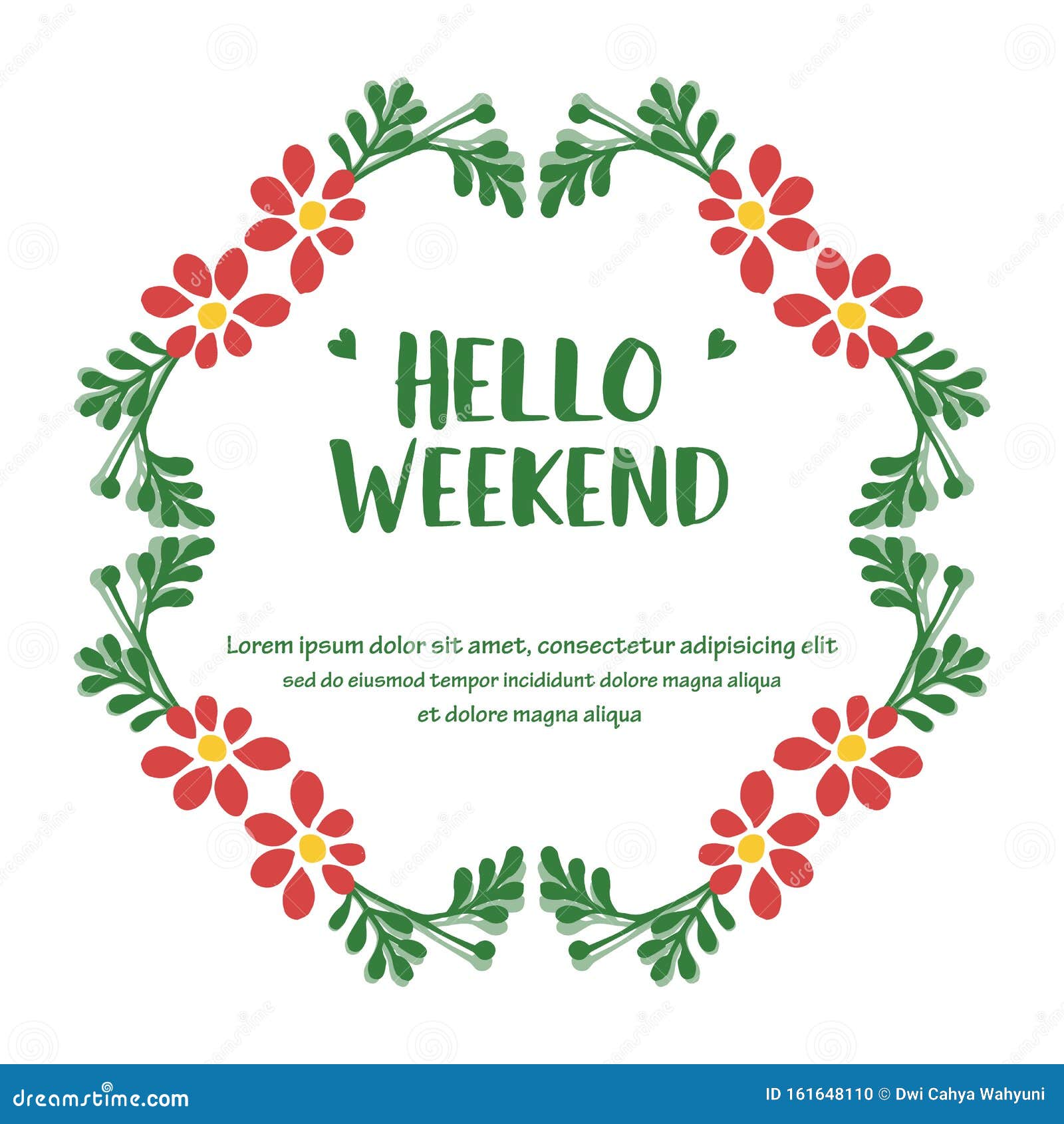 Concept for Greeting Card Hello Weekend, with Texture Art of Red Flower ...