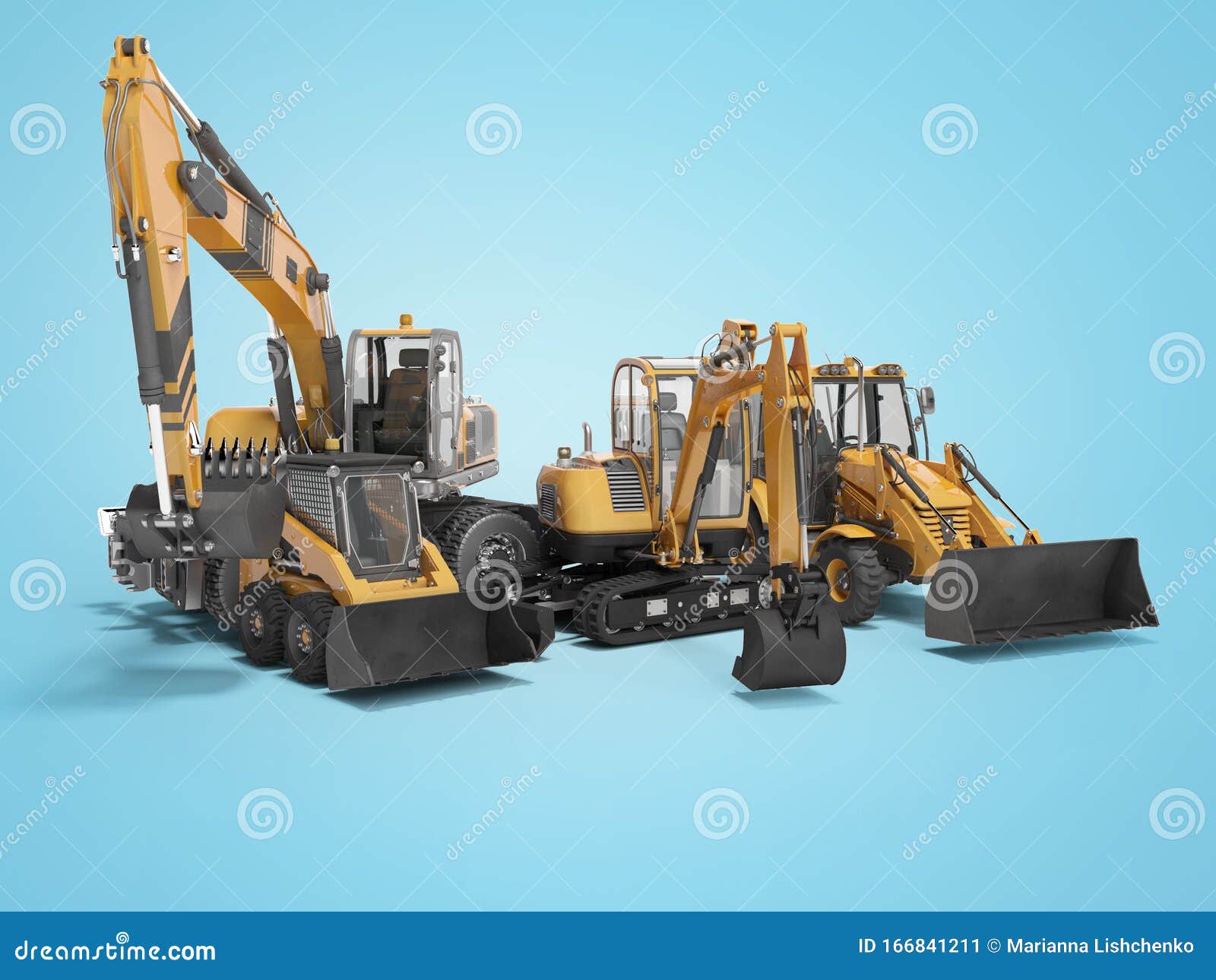 Concept Group of Construction Machinery Excavator Mini Loader 3D ...