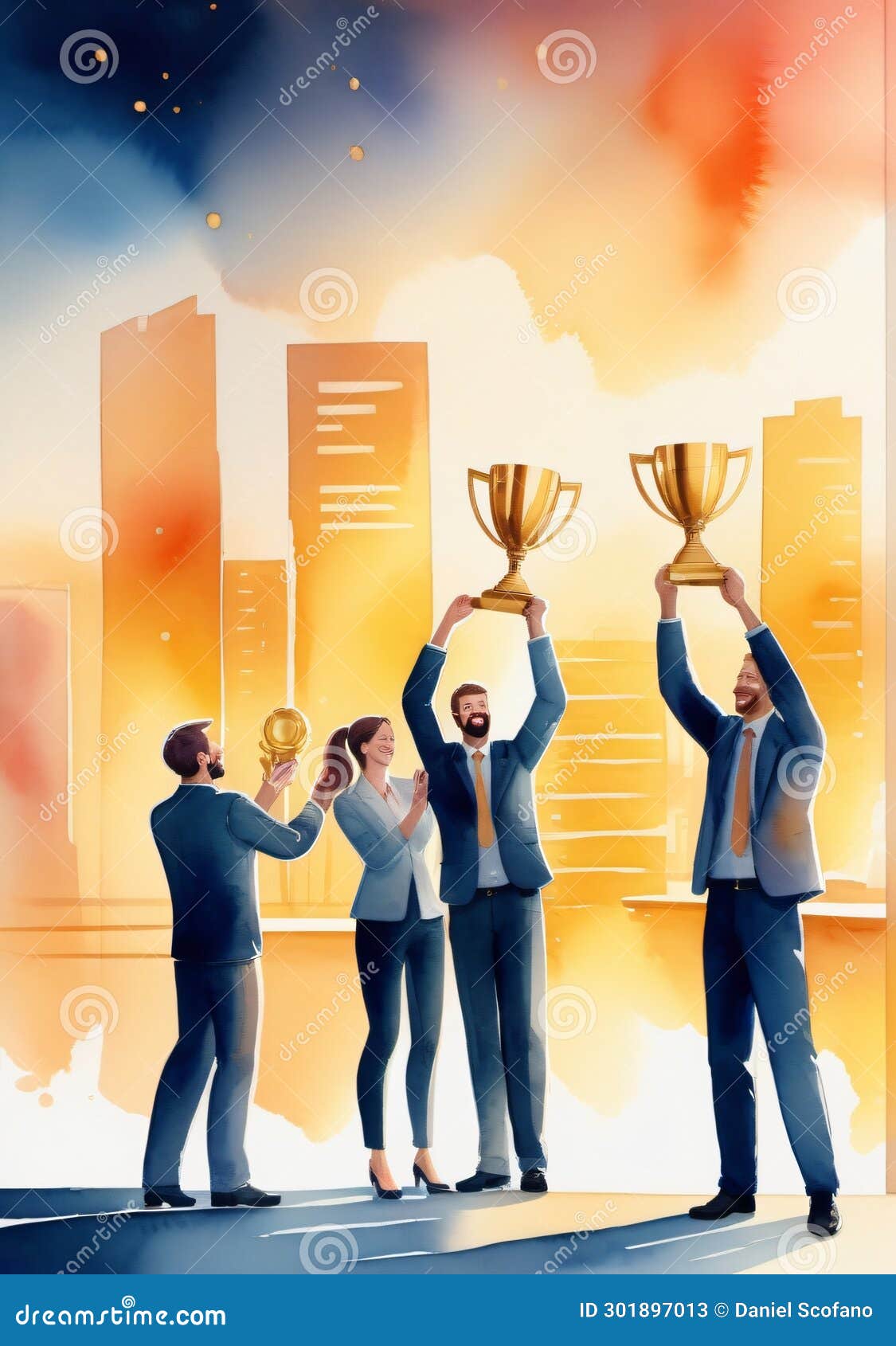 A Group of People Holding Up a Trophy. Generative AI Stock Illustration ...