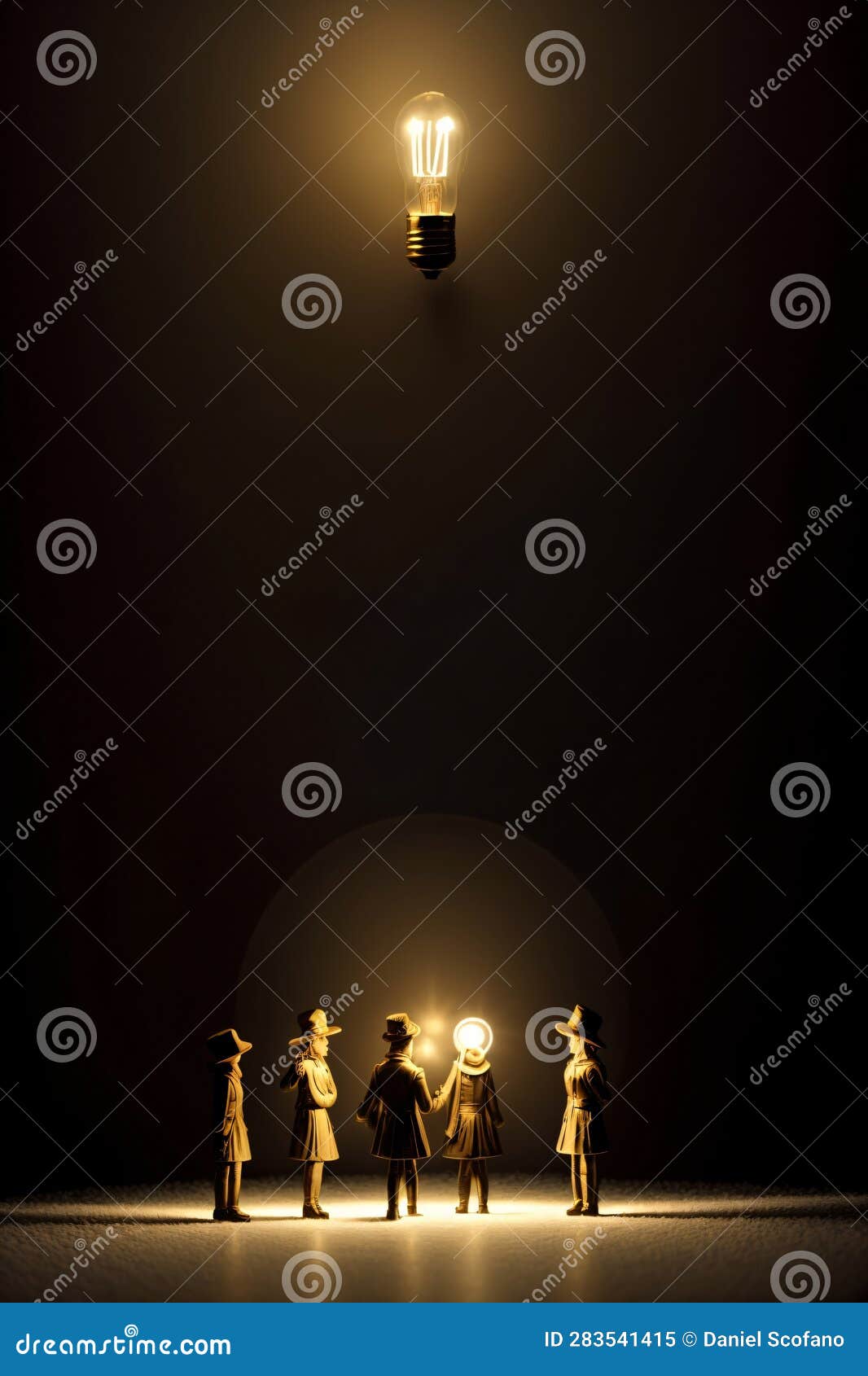 A Group of People Standing Under a Light Bulb. Generative AI Stock ...