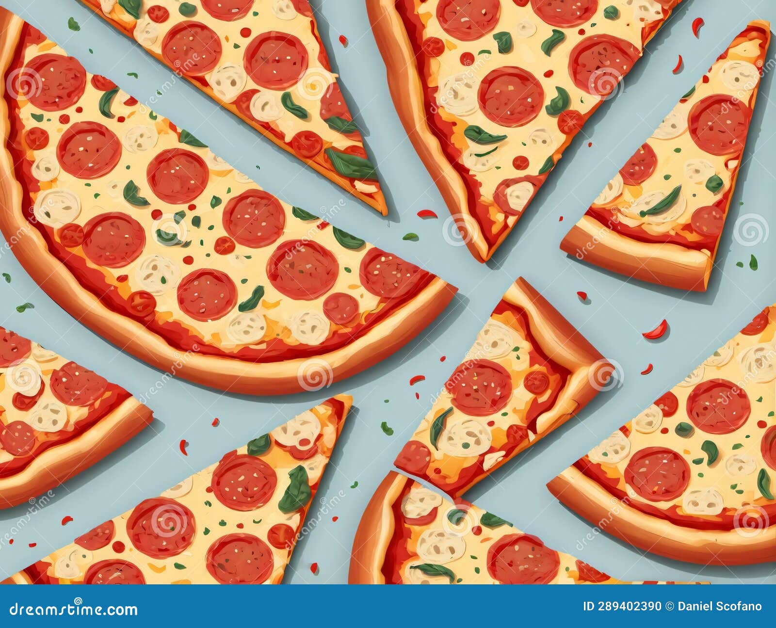 A Group of Slices of Pepperoni Pizza on a Blue Background. Generative ...
