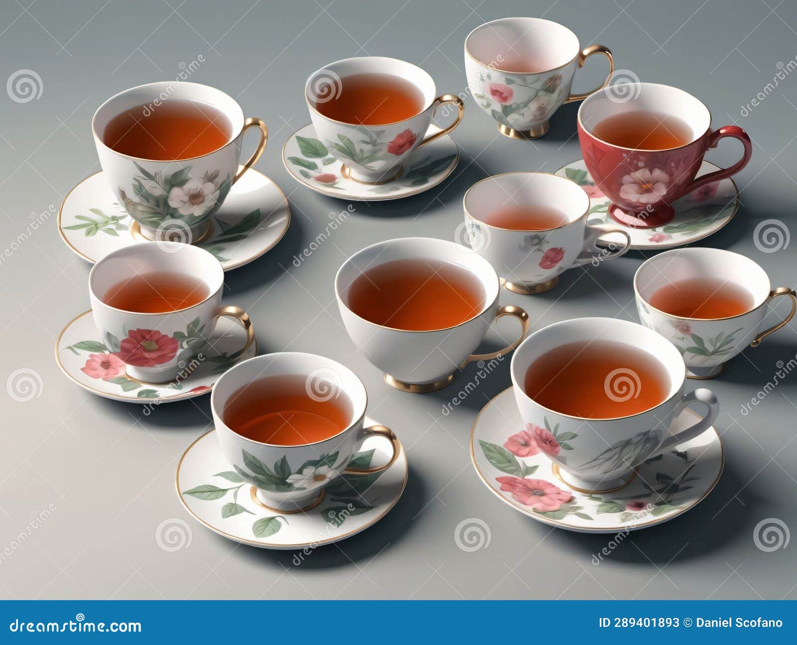 A Group of Tea Cups and Saucers Filled with Tea. Generative AI Stock ...