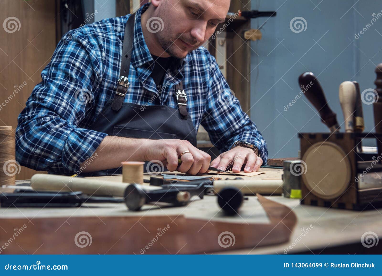 Concept of Handmade Craft Production of Leather Goods. Stock Image ...