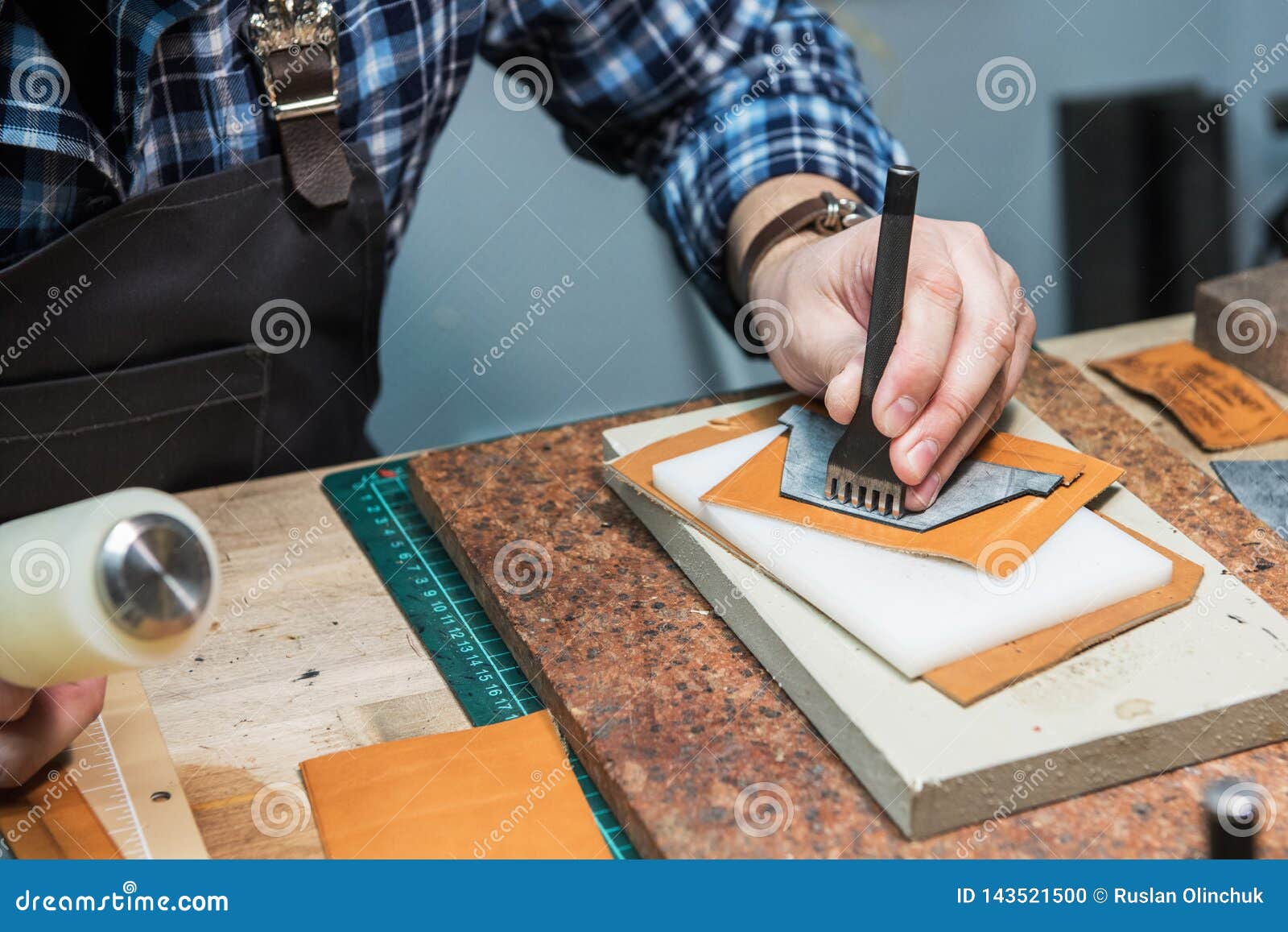 Concept of Handmade Craft Production of Leather Goods. Stock Photo ...