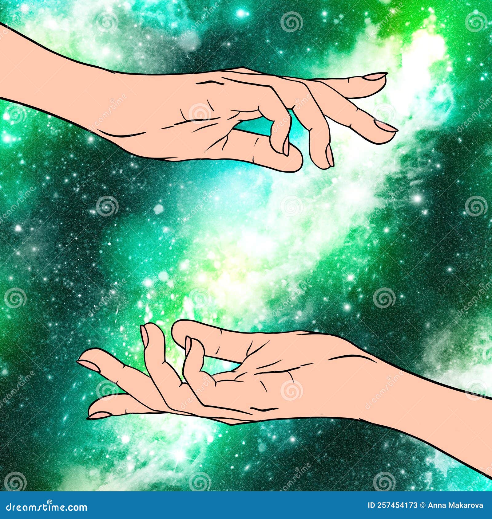 Hands on the Background of Space. Esoteric Illustration Stock ...