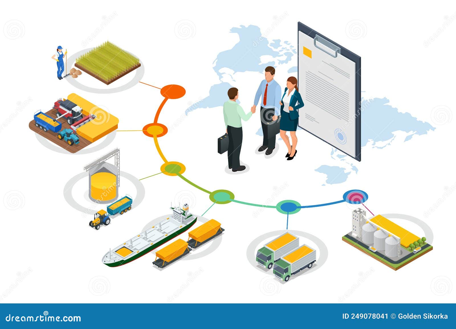 The Concept Of Harvest, Export, Import. Isometric Grain Export. Global ...