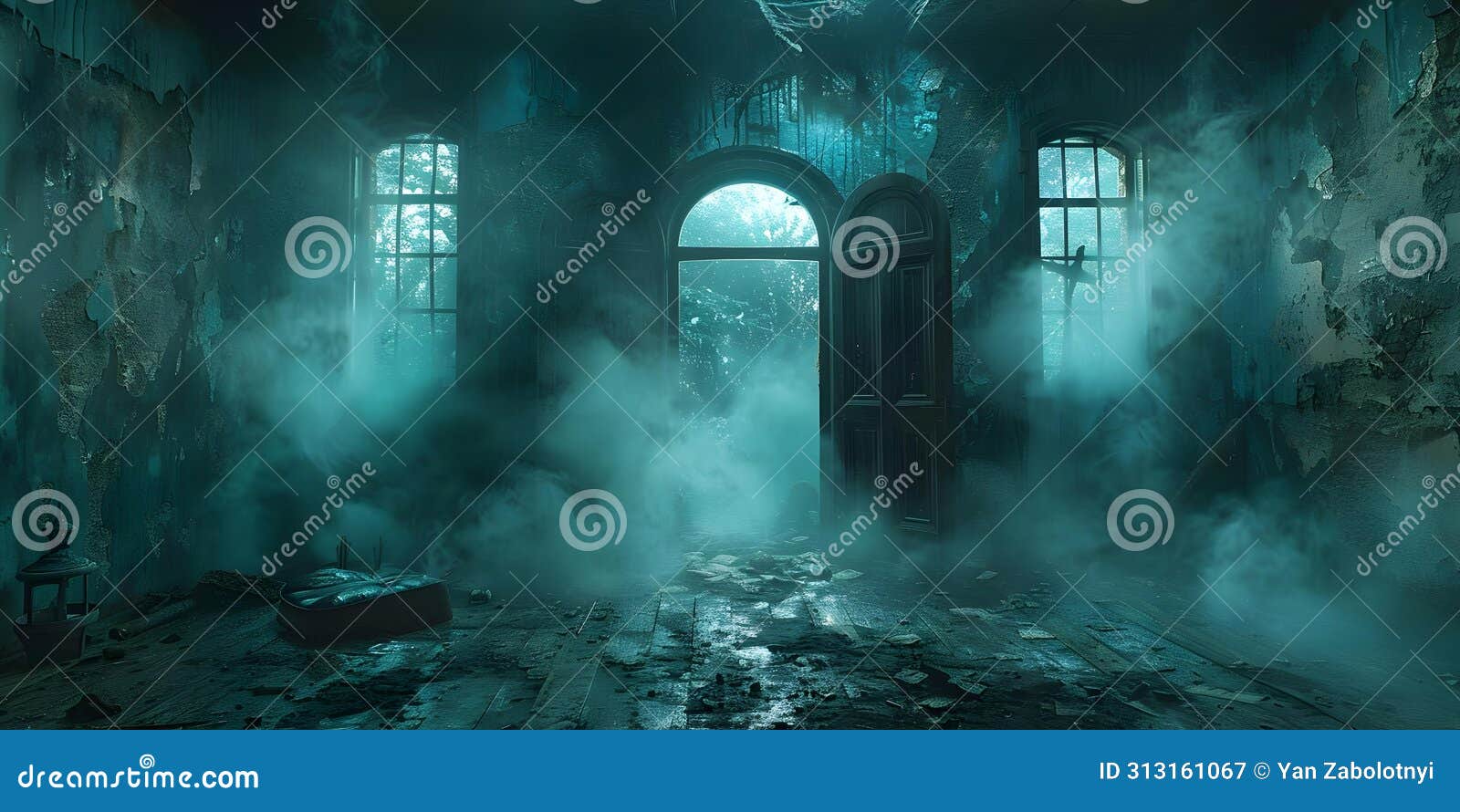 Spooky Monster in a Haunted House 3D Rendering. Concept Haunted House ...