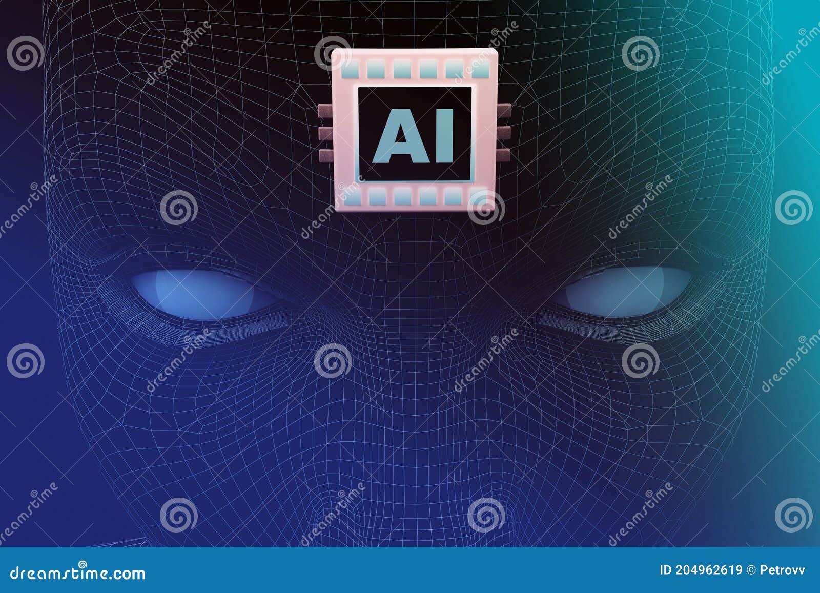 Concept Head with Microchip Ai on Forehead Stock Illustration ...