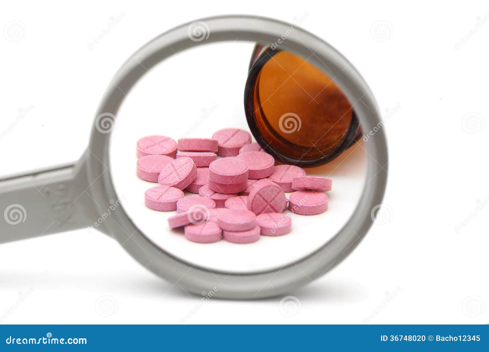 Concept of Health Problems with Bottle of Pills and Magnifier Stock ...