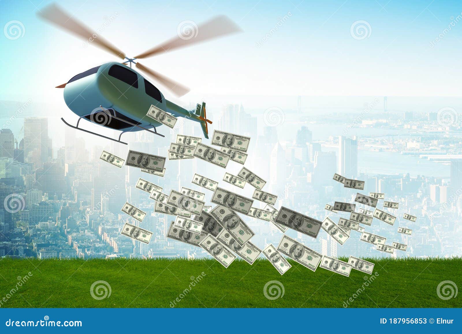 Concept of the Helicopter Money - 3d Rendering Stock Illustration ...