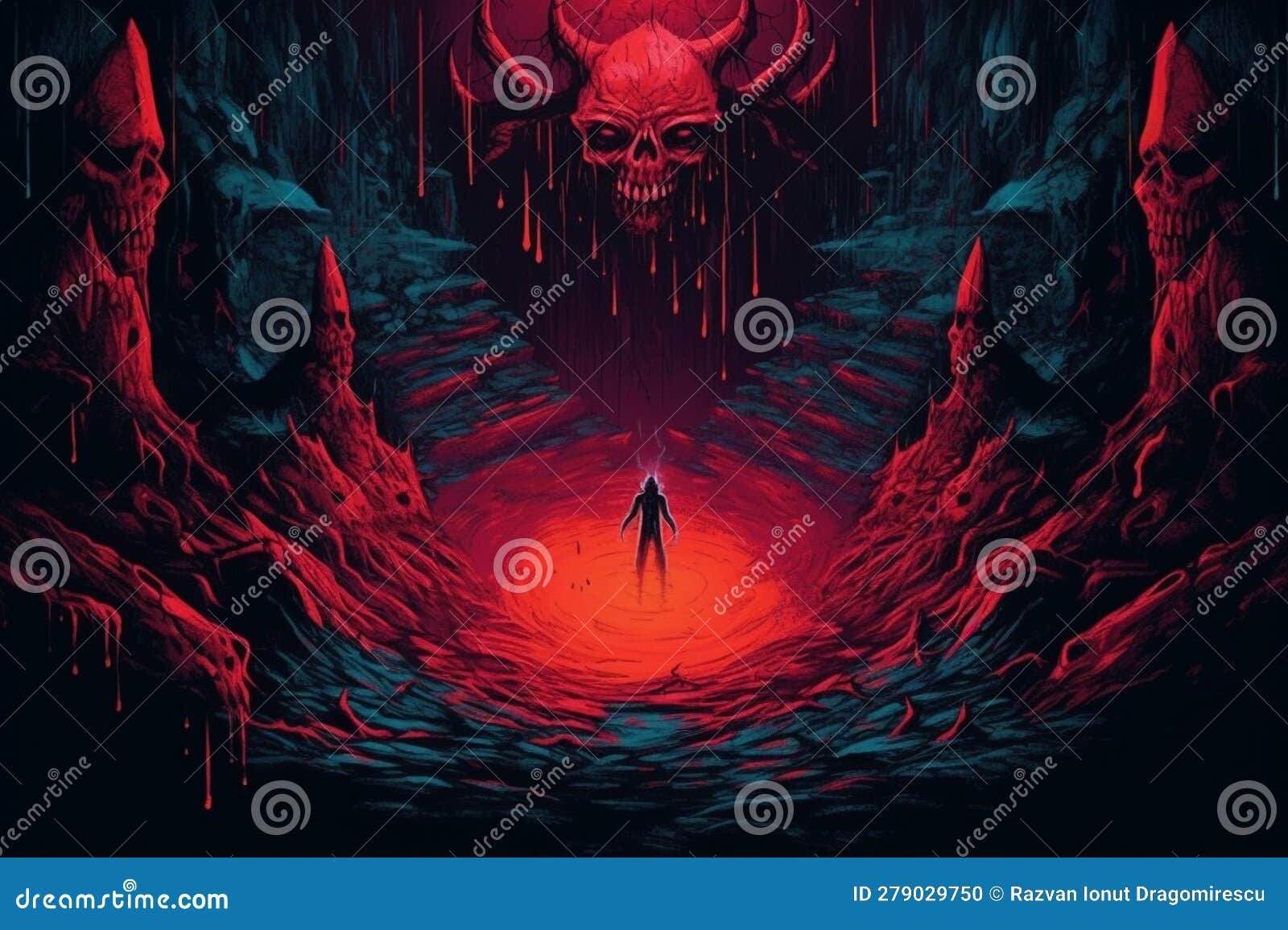 Concept of Hell. Fierce Flames and Raging Fire Surround a ...