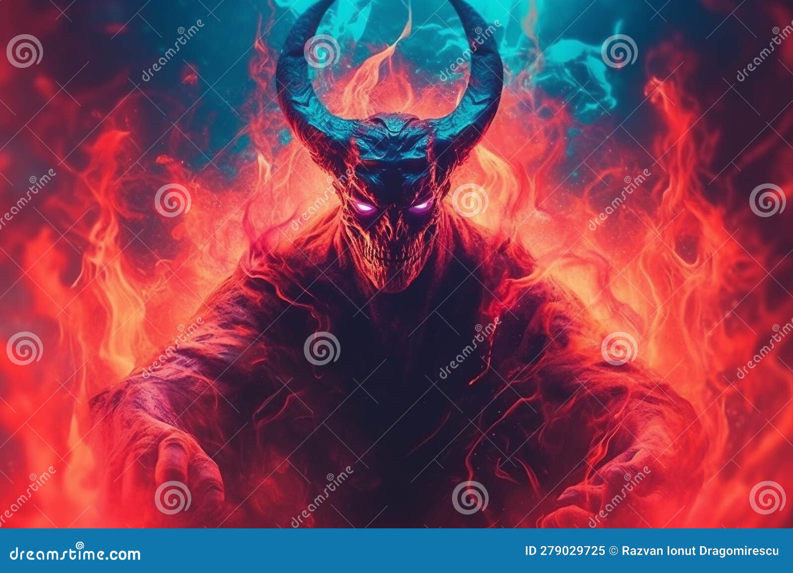 Concept of Hell. Fierce Flames and Raging Fire Surround a ...