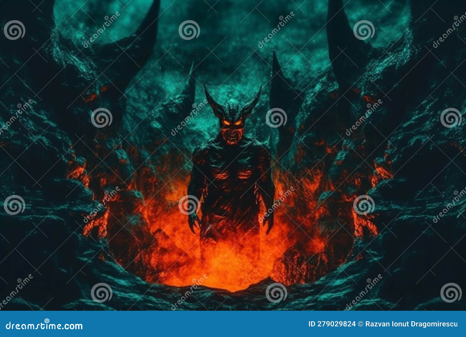 Concept of Hell. Fierce Flames and Raging Fire Surround a ...