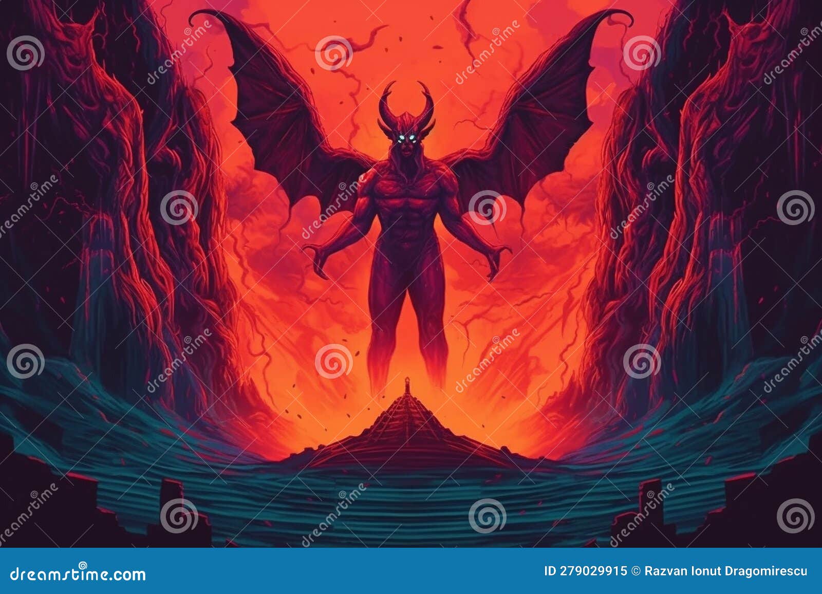 Concept of Hell. Fierce Flames and Raging Fire Surround a ...