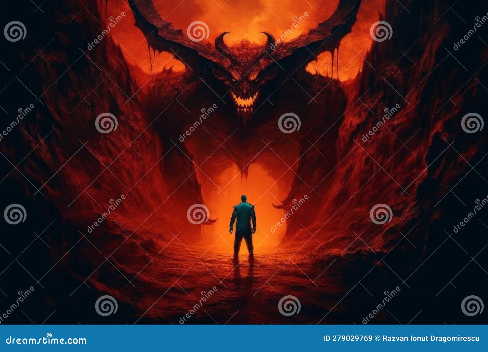 Concept of Hell. Fierce Flames and Raging Fire Surround a ...