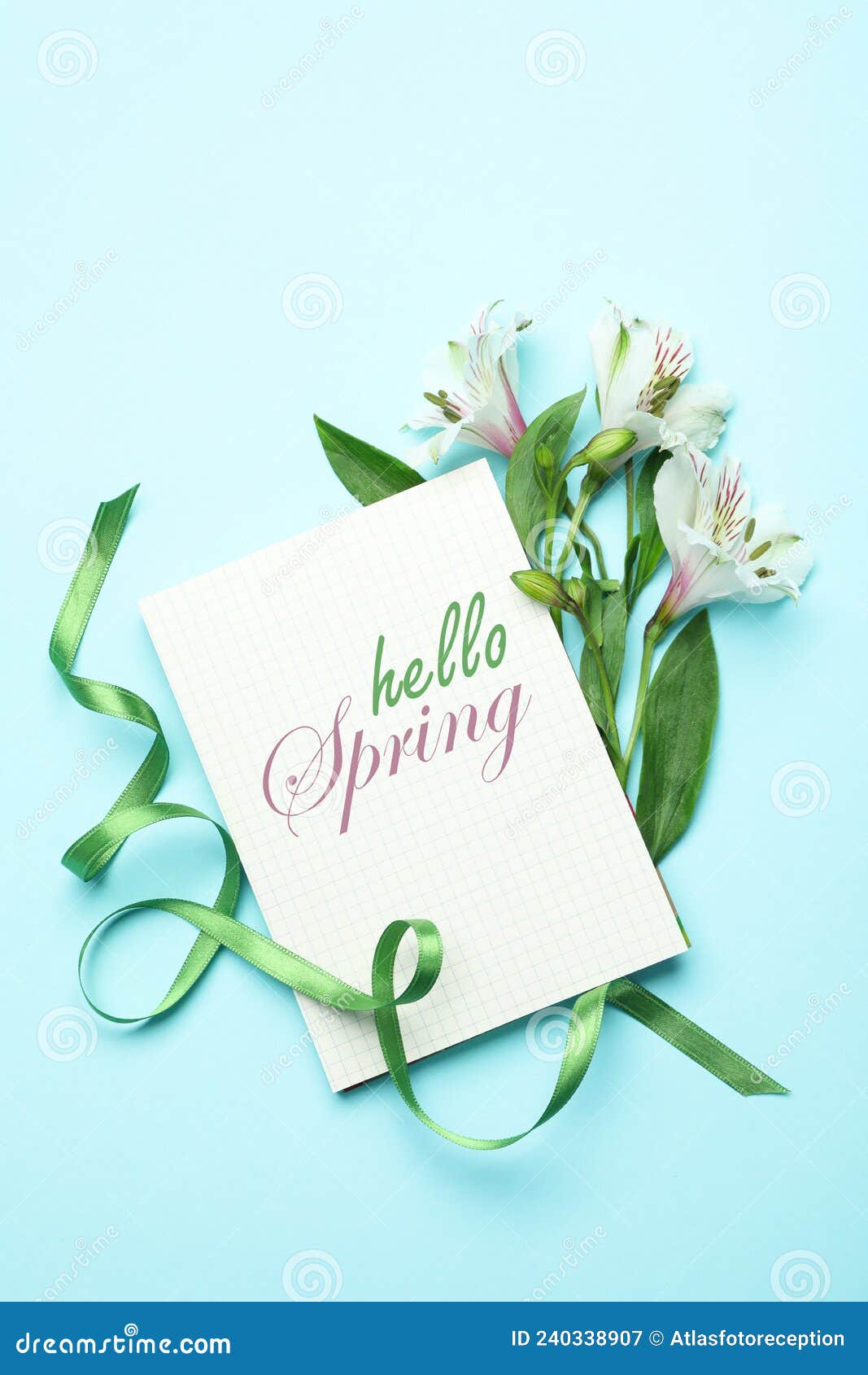 Concept of `Hello Spring` on Blue Background Stock Image - Image of ...