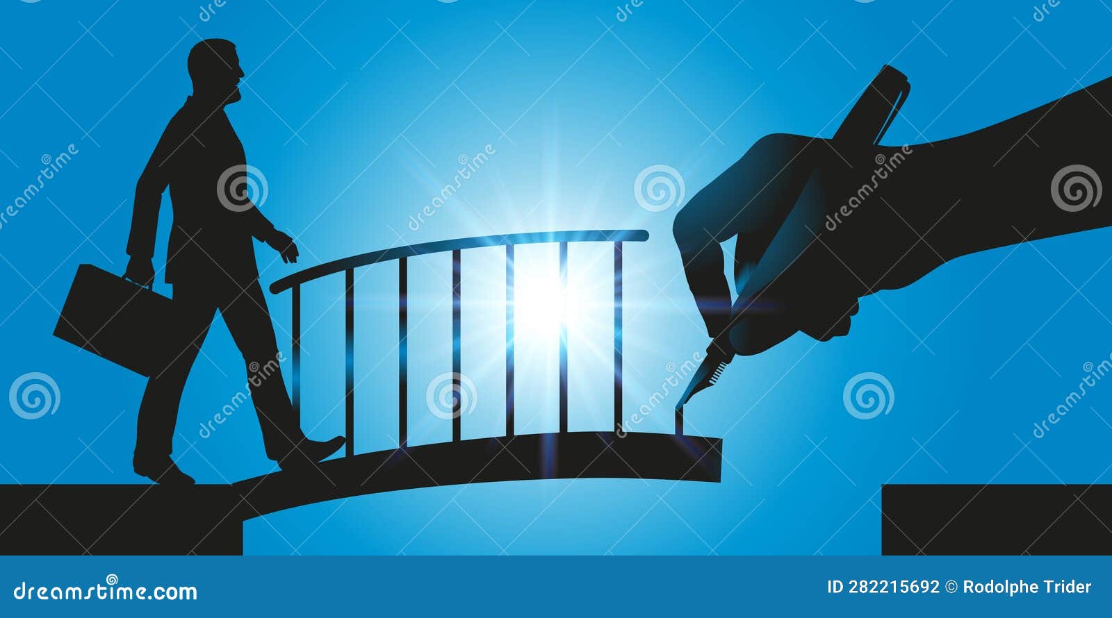 Concept of Help, with a Hand Drawing a Bridge To Allow a Man To Cross a ...