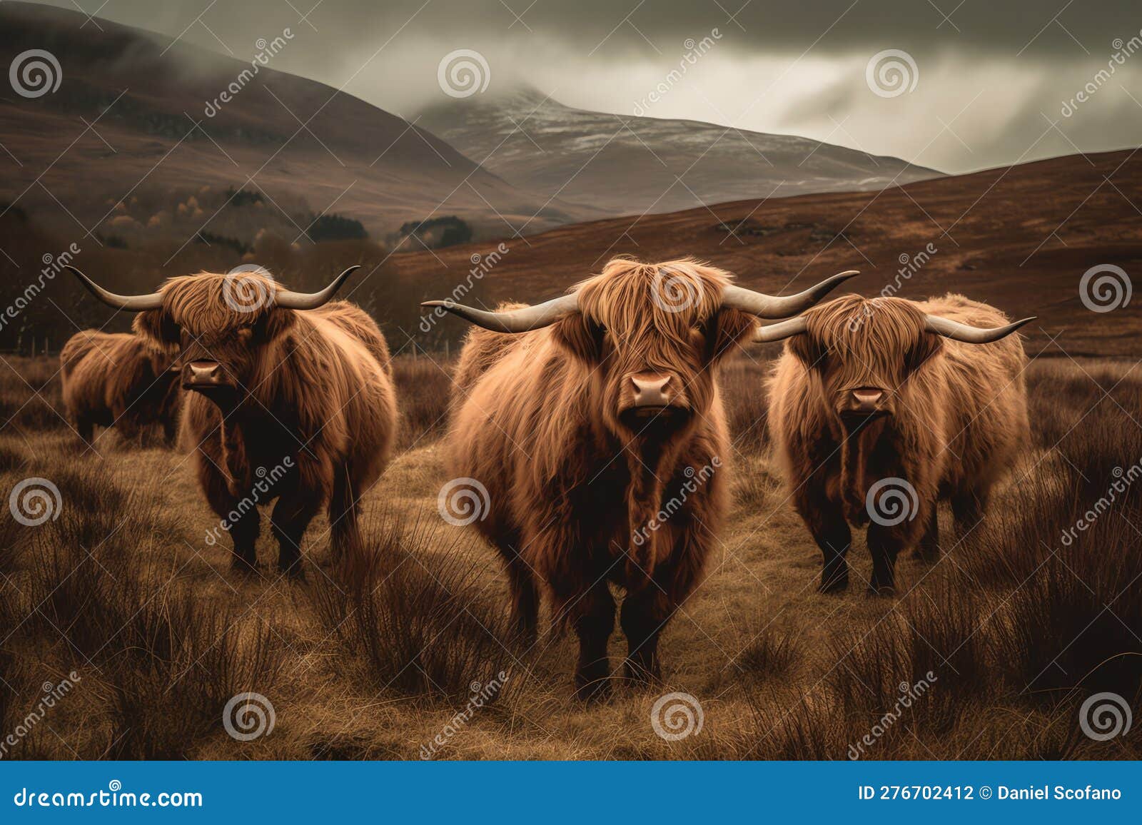 A Herd of Highland Cows Ai Art. Generative AI Stock Illustration ...