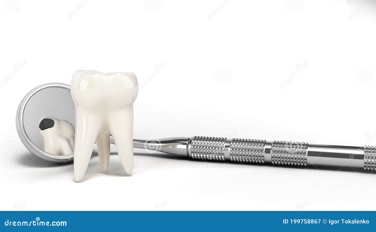Concept of Hidden Tooth Damage in Dental Mirror 3d Render on White ...