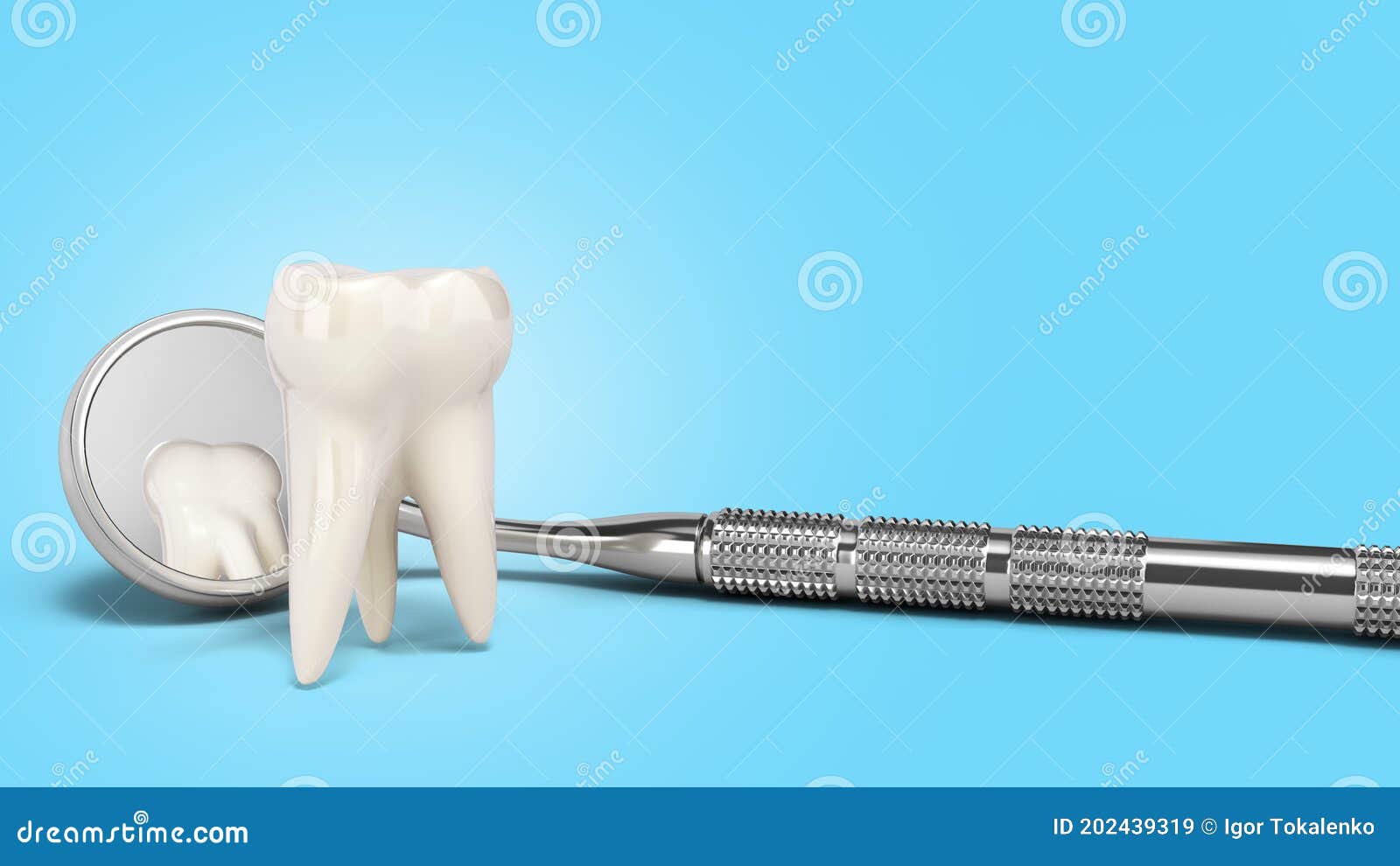 Concept of Hidden Tooth in Dental Mirror 3d Render on Blue Gradient ...