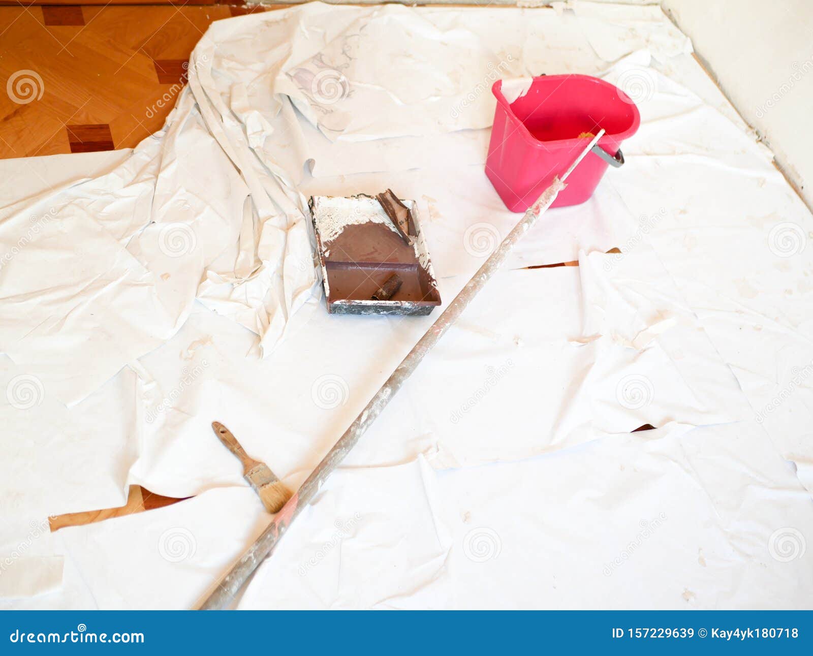 The Concept of Home Repair and Wall Painting. Working Mess Stock Image ...