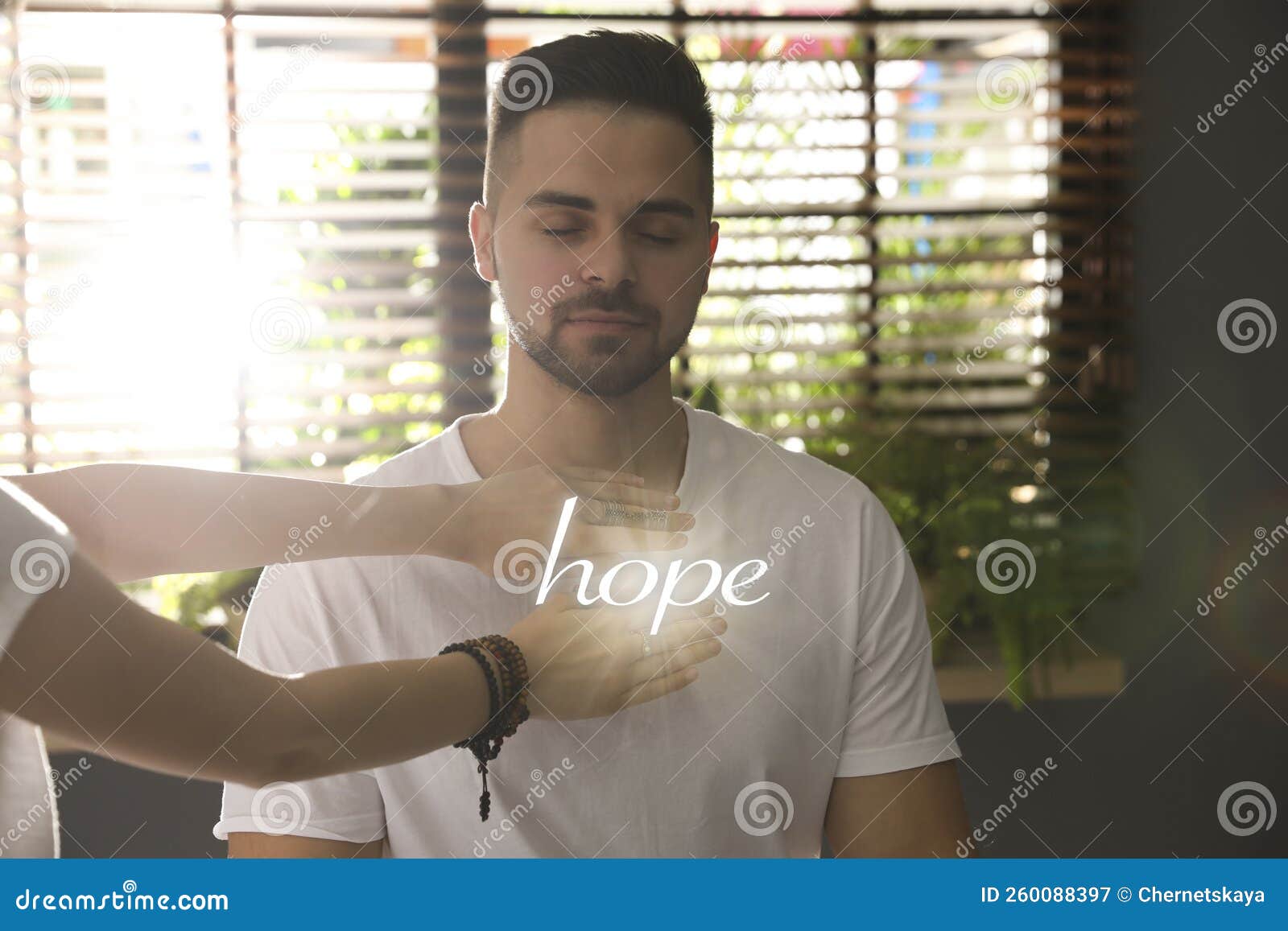 Concept of Hope. Young Man during Healing Session Stock Image - Image ...